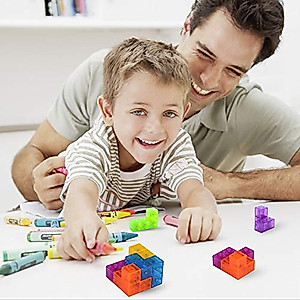 WorWoder Kids Magnetic Building Blocks Magic Magnetic 3D Puzzle Cubes, Set of 7 Multi Shapes Magnetic Blocks with 54 Guide Cards, Intelligence Developing and Stress Relief Fidget Toys for Kids Adults