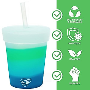Silipint: Silicone Kids 8oz Straw Tumblers: 2 Pack - Moon Beam & Sun Storm -Unbreakable Cups, Airtight Lid, Flexible, Sustainable