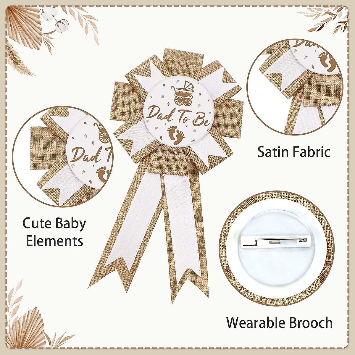 Lopeastar Neutral Burlap Mom to Be Sash Dad to Be Pin Baby Shower Decorations, Rustic Boho Mommy to Be Sash Baby Shower Corsage Pin Set for Pregnant Mommy Gift Party Decorations