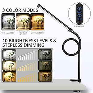 Semlos LED Desk Light, LED Desk Lamps for Home Office with Clamp, 80LEDs Eye Caring Light with 3 Color Modes & 10 Brightness Level, Flexible Gooseneck lamp, Easy Clip on Reading Light for Headboard