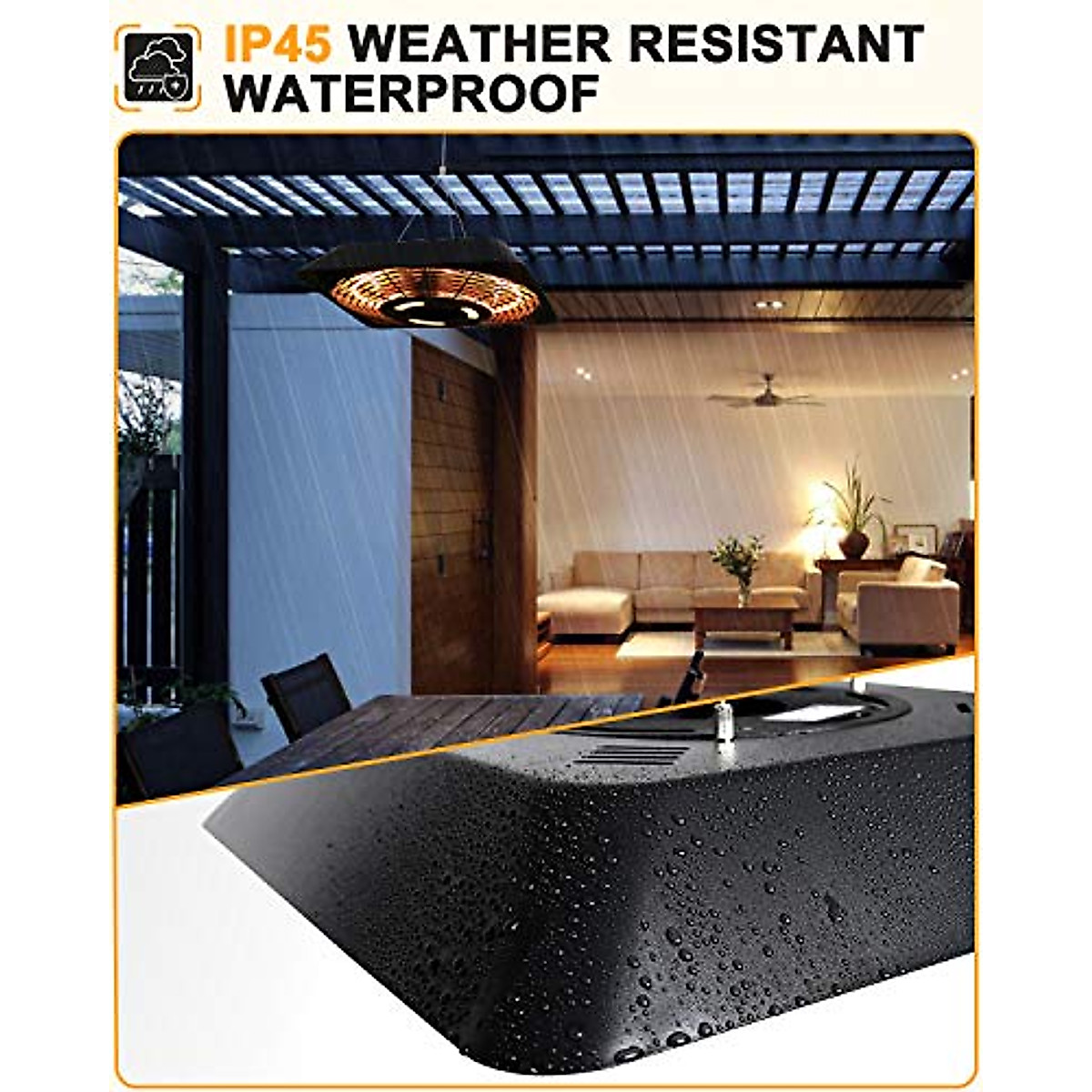 Star Patio Electric Patio Heater, Outdoor Heater with Remote and Touch Switch, 750W/1500W Infrared Heater with SQUARE SHAPE Black Finish, Modern Hanging Heater, IP45 Waterproof, STP1568-RMLED-SQ