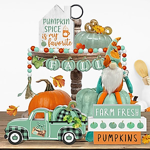 cocomong Fall Tiered Tray Decor, Fall Decor - Farmhouse Decorations for Home, Hello Fall Pumpkin Wood Sign Set of 3 Kitchen Table Decor, Maple Leaf Wooden Block Autumn Fall Decorative Supplies