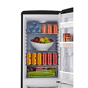 iio 22" 7 cu ft Retro Christmas Small Refrigerator with Freezer Bottom, Mini Fridge for Bedroom, 3 Glass replacement Shelves, LED Light, 2 Drawers Dorm RV (Black)