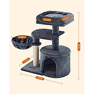 Feandrea Cat Tree, Small Cat Tower, Cat Condo, Kitten Activity Center with Scratching Post, Basket, Cave, Smoky Gray UPCT59G