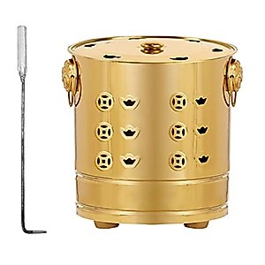 DOITOOL Composter Burn Stainless Steel Incinerator Burn : Garden Incinerator Can Fire Pit with Hanging Hook Burning Tongs Worship Burning Pail Golden Debris Burn Incinerator Bin Compost Tumbler