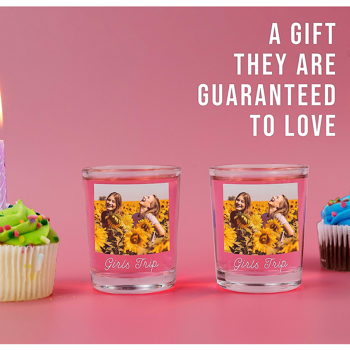 2pk Personalized Printed Photo 2.5oz Shot Glasses, Gifts for Dads and Moms, custom image or pictures – anniversaries, party favors, bachelor or bachelorette party, 21st birthday shot glass