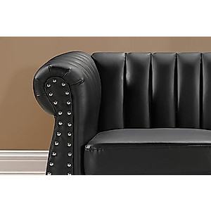 Container Furniture Direct Chesterfield-Inspired 77" Faux Leather Sofa with Elegant Design, Gourd Legs, and Sustainable Pleather Upholstery, 3 Seater Couch for Living Rooms and Offices, Black