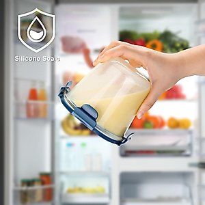 4 Pack Glass Meal Prep Containers with Airtight Lids, Leak-proof Round Storage Containers Set, Reusable Glass Soup Containers Overnight Oats Containers for Leftover, Soup, Fruit