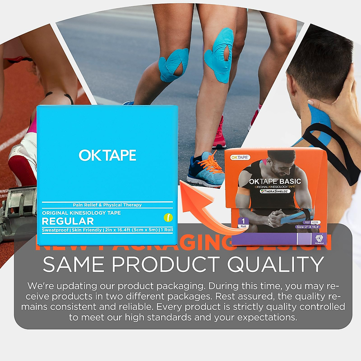 OK TAPE Kinesiology Tape, Sports Athletic Tape Therapeutic Pain Relief, Regular Original Cotton Elastic Tape for Support and Recovery, 2in×16.4ft Uncut Roll - Black