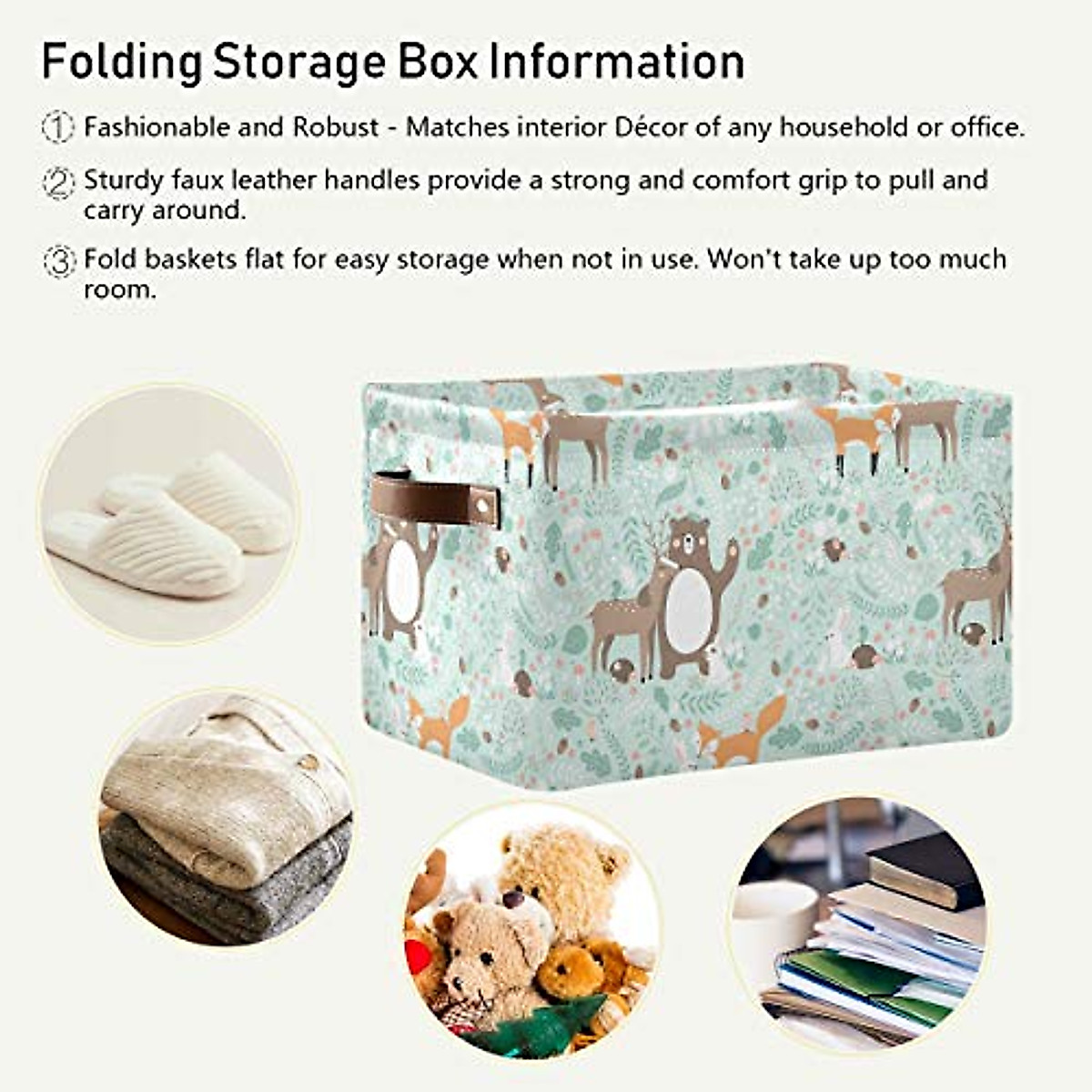 Storage Basket Cube Forest Animal Bear Fox Flower Large Collapsible Toys Storage Box Bin Laundry Organizer for Closet Shelf Nursery Kids Bedroom,15x11x9.5 in,1 Pack