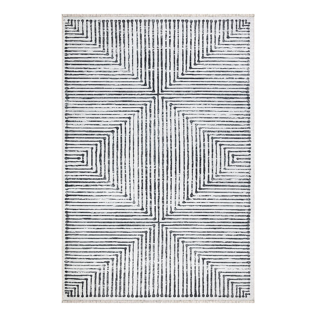 Bloom Rugs Caria Washable Non-Slip 9x12 Rug - Ivory/Black Striped Area Rug for Living Room, Bedroom, Dining Room, and Kitchen - Exact Size: 9' x 12'