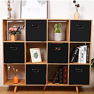 NieEnjoy Black Fabric Cubes Storage Containers ,Foldable Storage Bins Cubes Organizer Baskets with Dual Handles for Shelf Closet Set of 3,(Black)