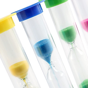 MUKCHAP 30 PCS 3.4 Inch Colorful 1 Minute Sandglass Timer, 5 Colors Plastic Hourglass Timer, Mini Sand Clock Timer, Time Management Game, Countdown Toy, Yellow, Red, Blue, Green, Pink