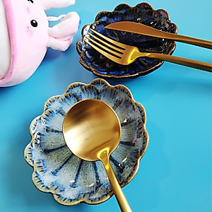 NJLJOM 2 Pack Ceramic Spoon Rest, Sunflower Shape Heat-Resistant Utensil Rest for Kitchen Counter, Coffee Spoon Rest, Dessert Plates，Small Serving Plates, Kitchen Accessories (Deep Color)