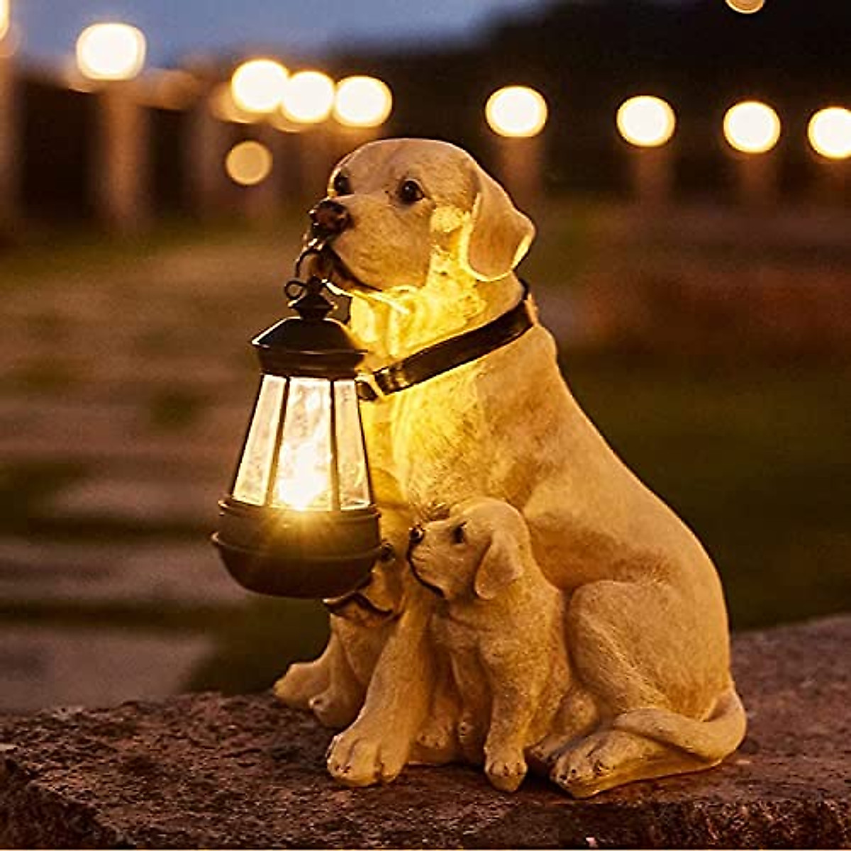 LTHDD Outdoor Labrador Family Statue with Solar Lights,Windproof Lamp for Home Garden Decoration,Lifelike Dog Figurine Decoration,Solar Lantern Dog Garden Statues