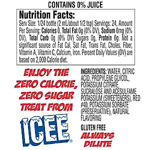 ICEE Zero Calorie Cherry, Blue Raspberry, Orange and Mango Liquid Water Enhancer Drink Mix, Natural Flavor Drops, Sugar Free, 1.62 Fl Oz Concentrate (48 ml) - 4 Ultimate Variety Pack