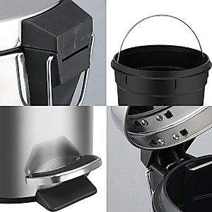 8 L /2.1 Gallon Round Trash Can with Step Pedal, Kitchen Trash Bin with Lid Dual Removable Liners Stainless Steel Garbage Can for Office Bathroom (Silver)
