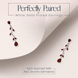 Crystalline Azuria Teardrops Set with Red Zirconia Crystals Necklace 18 inches Dangle Earrings Bracelet 18K White Gold Plated