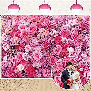 Pink Flower Wall Backdrop Rose Floral Photography Background for Girls Bridal Shower Wedding Party Banner Decorations Women Birthday Party Supplies Photo Props (7x5FT)