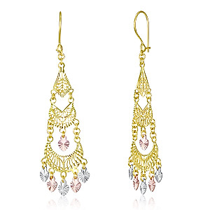 14k REAL Tri Color Gold Fancy Chandelier Dangle Earrings (15 X 53mm)