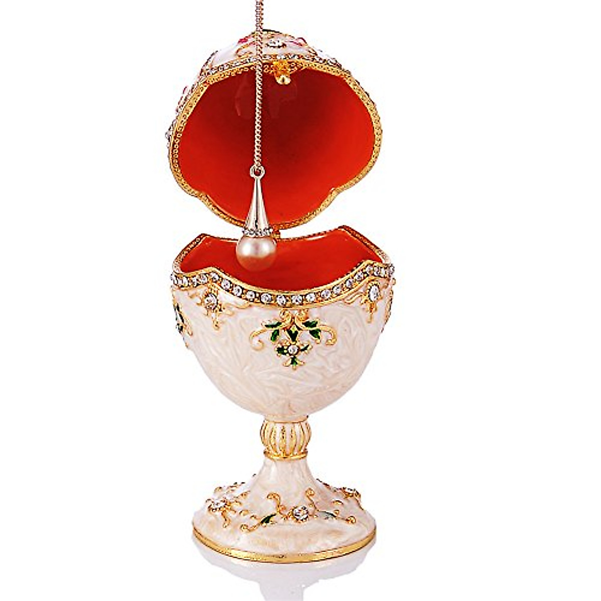 QIFU-Hand Painted Enameled Faberge Egg Style Decorative Hinged Jewelry Trinket Box Unique Gift For Home Decor …