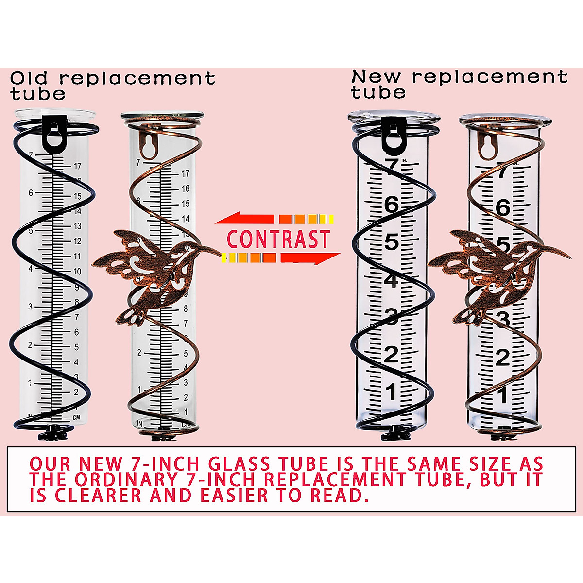 BIUWING 7" Capacity Glass rain Gauge Replacement Tube for Outdoors Yard Garden with Lip, Best Rated, Easy to Read (2 pcs)