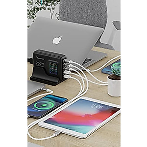 Hqeeun 200W USB C Charger GaN Chargers, 5 Ports Desktop Fast Charging Station with LCD Display, PD 100W PPS 45W QC 22.5W Power Adapter Compatible for iPhone,Samsung Galaxy,iPad,MacBook,Pixel