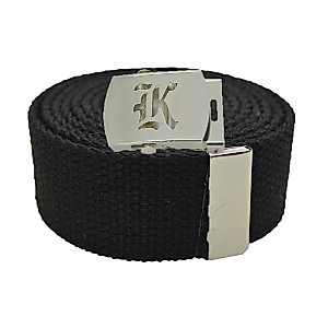 ACCmall Old English Initial K Canvas Military Web Black Belt & Silver Buckle 60 Inch