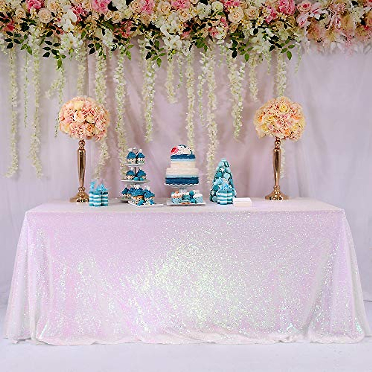 TRLYC 60 x 102-Inch Rectangular Sequin Tablecloth Iridescent for Wedding Party Christmas Day-Iridescent