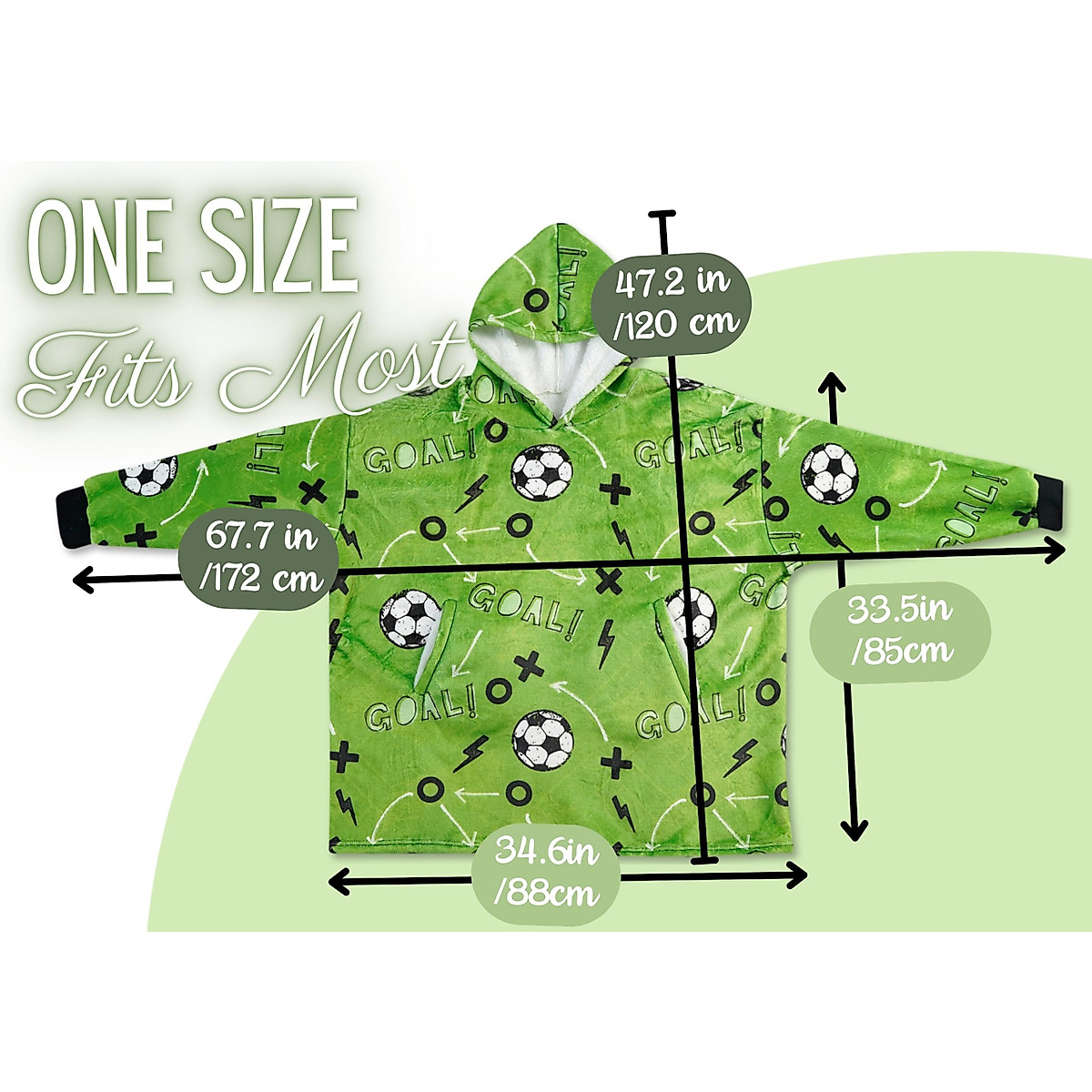 Soccer Gifts for Men, Boys, Girls, Wearable Blanket Hoodie, Oversized Flannel Hooded Blanket, Plush, Cozy, Warm, Soft, One Size
