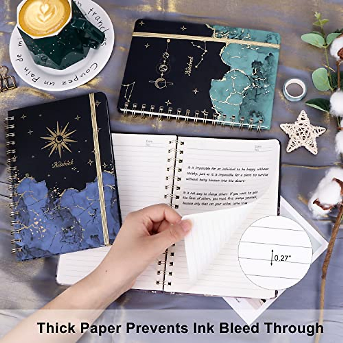 EOOUT 3 Pack Spiral Notebook Journals for Women College Ruled Notebook, 6"x 8.5", 160 Pages, Back Pocket, for Gifts, Office, School Supplies