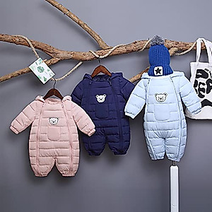 Simplee kids Unisex Onesie Baby Romper Toddler Warm Outwear Winter Coat Double Zipper Baby Hooded Snowsuit for 3-6 Months
