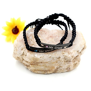 Uloveido 2pcs His Crazy Her Weirdo Bracelets Set for Couples Handmade Braided Black String Couples Bracelets for Boyfriend Girlfriend Men Women Birthday Valentine's Day Gift Y781