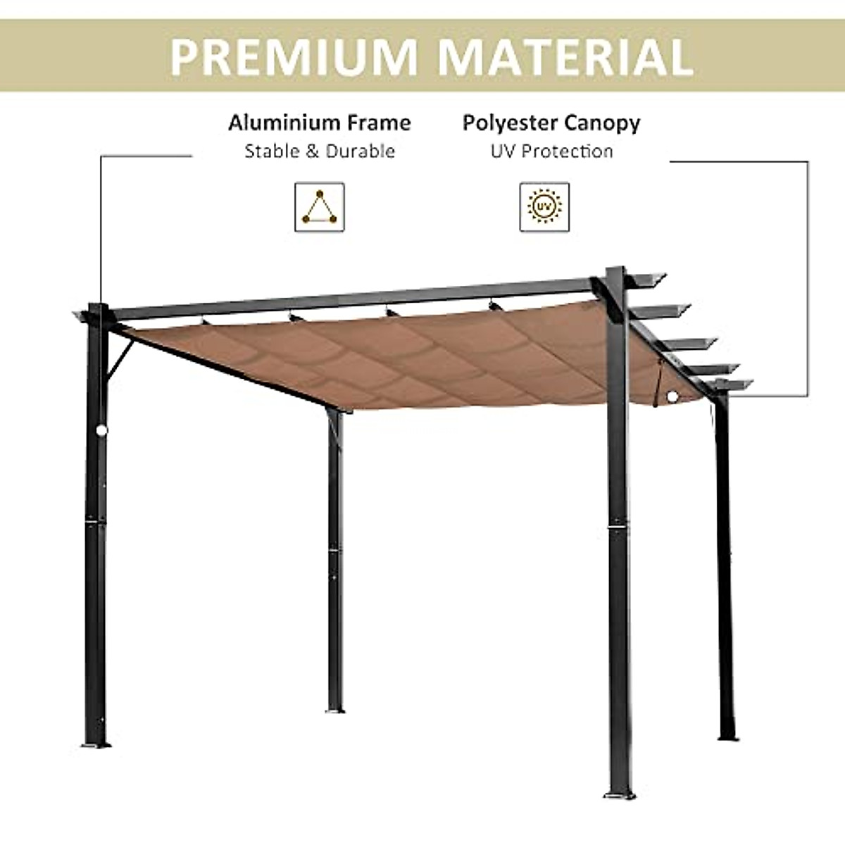Outsunny 10' x 13' Outdoor Retractable Pergola Canopy, Aluminum Patio Pergola, Backyard Shade Shelter for Porch Party, Garden, Grill Gazebo - Charcoal Grey
