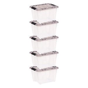 IRIS USA 19 Quart Stack & Pull Clear Plastic Storage Box, Gray, 5 Pack