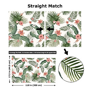 Skyblur Boho Waallpaper Vintage Floral Peel and Stick Wallpaper 17.5"X118" Tropical Banana Leaf Wall Paper Palm Removable Contact Paper for Cabinets Mural Stick on Wallpaper Home Decor for Walls