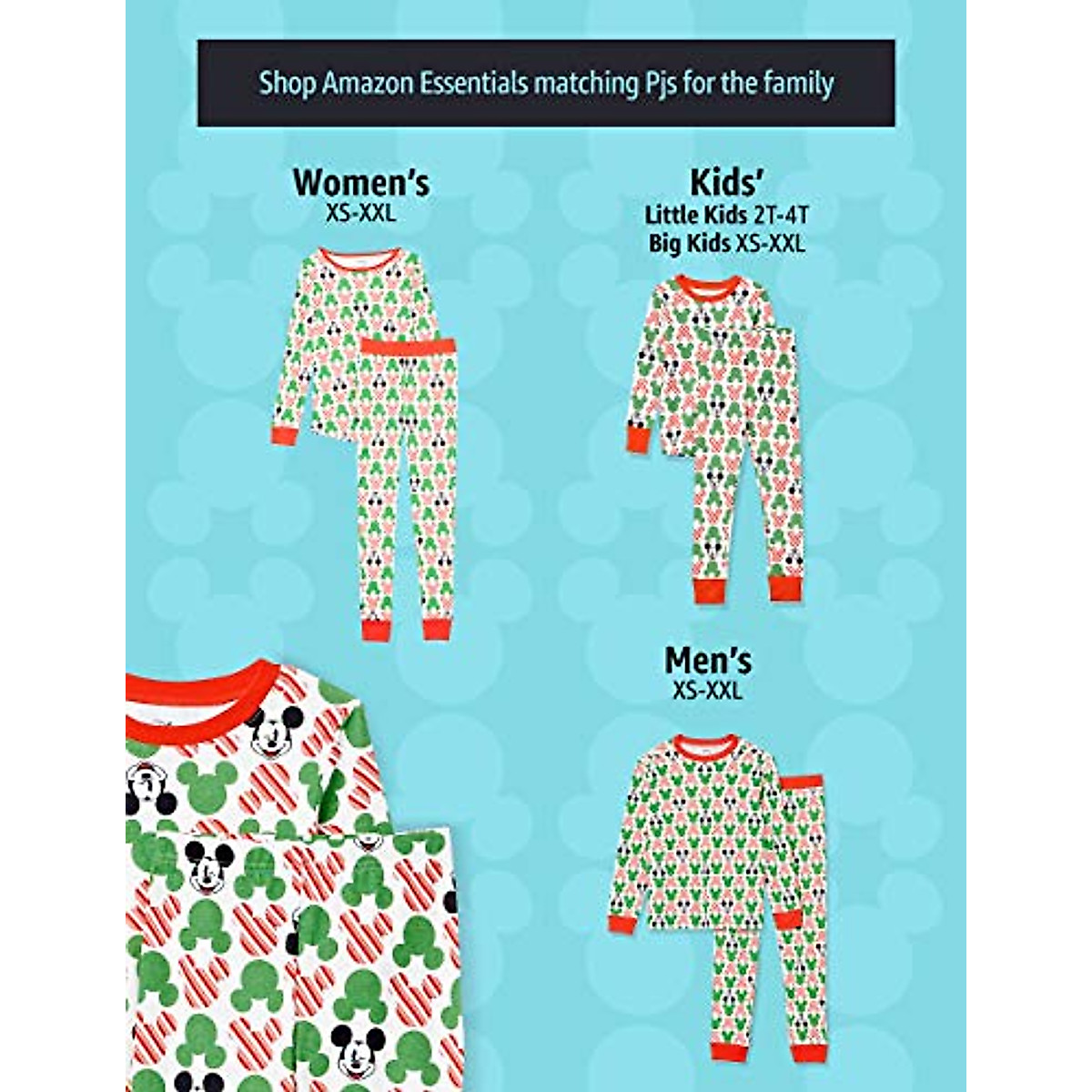 Amazon Essentials Disney | Marvel | Star Wars Boys' Snug-Fit Cotton Pajama Sleepwear Sets, Mickey Holiday - Baby and Kids, 8