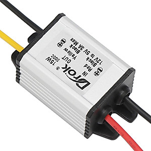 DROK Micro Electric DC Buck Volt Converter DC-DC 6.3-22V 12V to 5V 3A 15W Car Auto Vehicle Power Supply Module Step-Down Voltage Transformer Volt Regulator Inverter Board Waterproof