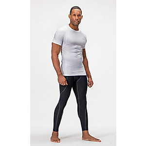 DEVOPS 3 Pack Men's Cool Dry Short Sleeve Compression Shirts, Sports Baselayer T-Shirts Tops, Athletic Workout Shirt (Large, White/White/White)