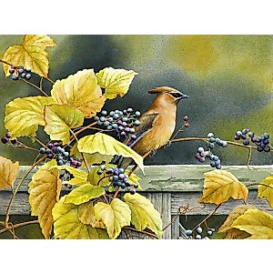 McGowan TufTop Small Tempered Glass Kitchen Board, Cedar Waxwing Bird and Fall Leaves
