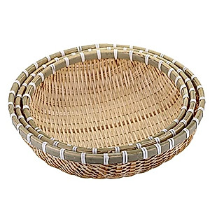 Cedilis 3 Pack Bamboo Basket Tray, Wicker Bread Basket, 100% Natural Handmade Woven Fruit Basket, U Shape Holder Flat Shallow Vegetables Serving Basket, Stackable, 10Inch, 11Inch, 12Inch
