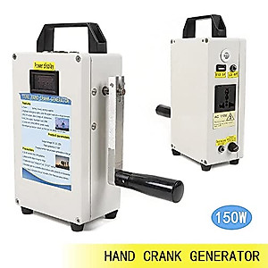 Portable Hand Crank Generator with Battery Display USB Charger, 150W Emergency Outdoor Travel Camping Phone Charger with Car Charging