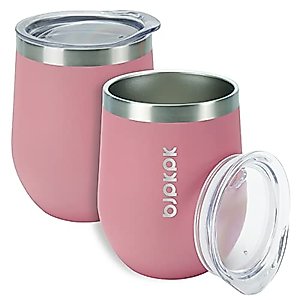 BJPKPK 2 pcs 12oz Insulated wine tumbler, 12oz Insulated Wine Tumbler with Lid,Unbreakable Stainless Steel Wine Glasses, Insulated Tumbler for Home & Outdoor, Light Pink