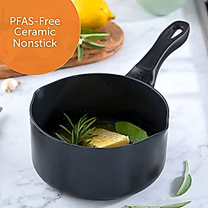 BK Vivid Ceramic Nonstick Induction 1.6QT Nonstick Saucepan with Pour Spouts, PFAS Free, Dishwasher Safe, Black