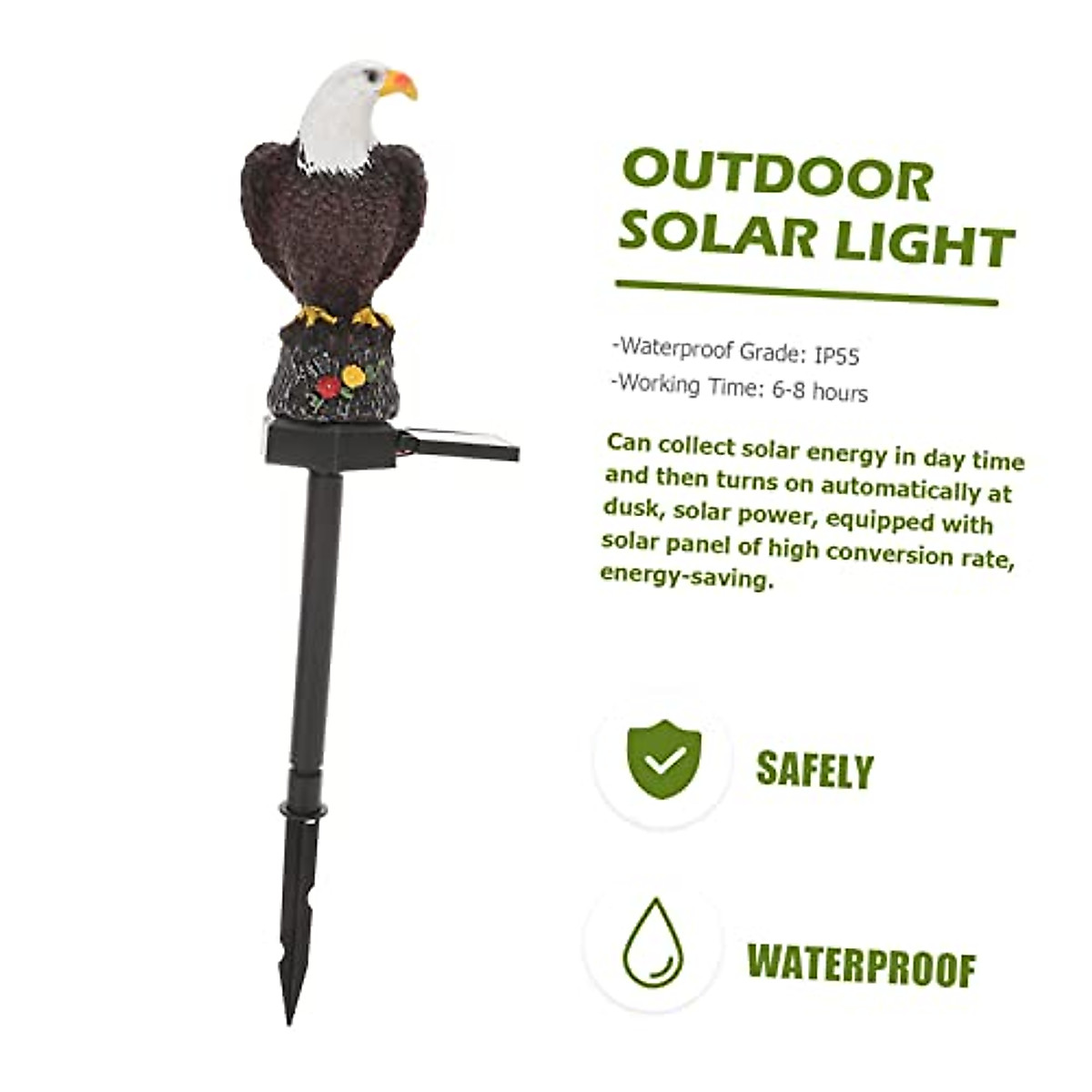 LABRIMP Lawn Decoration LED Balcony Decor Lamppost Solar Stake Lights Stakes Decorative Figurine Owl Patio Ground Outdoor Pathway Garden Light Ornament for Lamp Insert Yard Eagle