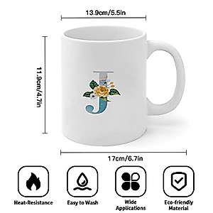 YELLOW Floral Monogram Letter - J White Mugs Coffee Mug Alphabet Letter Mockup Mug Cup Mockup Xmas Gift Stocking Stuffer Mug Stocking Stuffer Gift 11oz