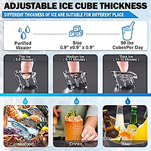 Topdeep Commercial Ice Maker, Under Counter ice Machine 90LBS/24H, Stainless Steel Freestanding Ice Maker Machine 33LBS Storage Capacity Automatic Operation- Ideal for Restaurants, Bars Ice Making