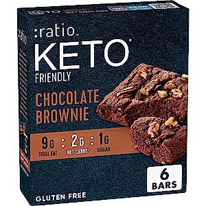 Ratio Soft Baked Bars, Chocolate Brownie, 1g Sugar, Keto Friendly, 5.34 OZ (6 Bars)