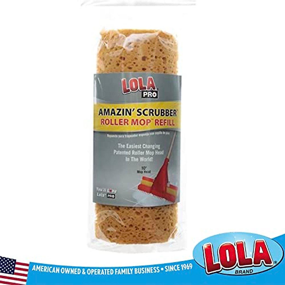 Lola Products Pro Amazin' Scrubber Roller Mop Refill, Polyurethane Foam Sponge, Floor, and Deck Scrubber, Perfect for Vinyl, Tile, Marble, and Ceramic Floors - 1 CT