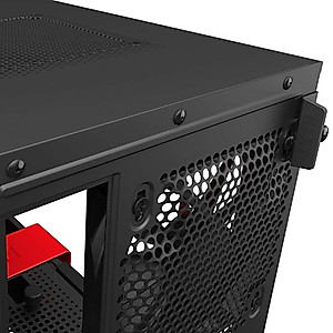 NZXT H210i - CA-H210i-BR - Mini-ITX PC Gaming Case - Front I/O USB Type-C Port - Tempered Glass Side Panel Cable Management - Water-Cooling Ready - Integrated RGB Lighting - Black/Red